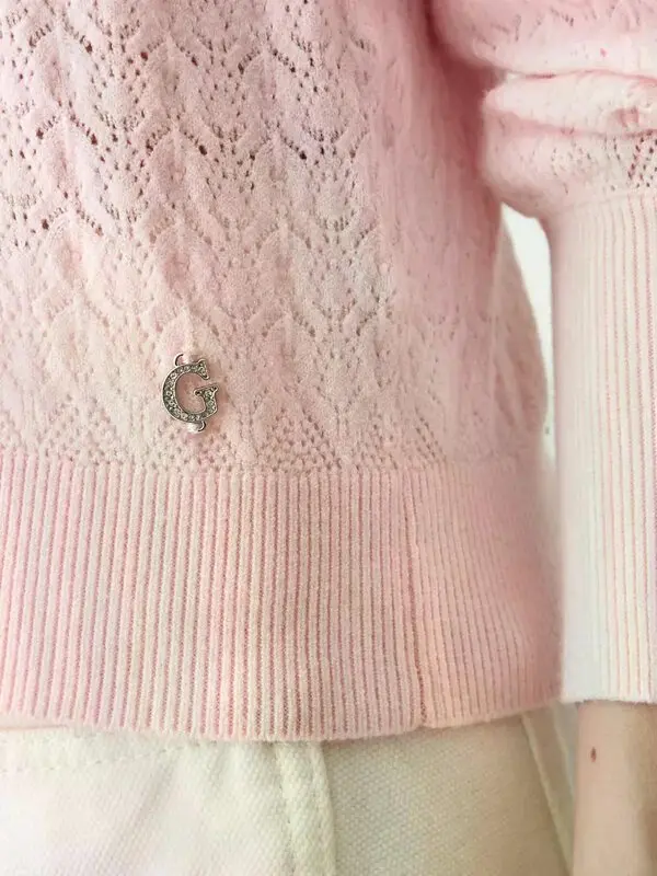 Guess Pointelle-knit Flower-button Cardigan