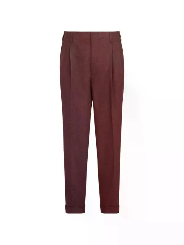 Brunello Cucinelli Virgin Wool And Cashmere Flannel Trousers With Double Pleats - Red