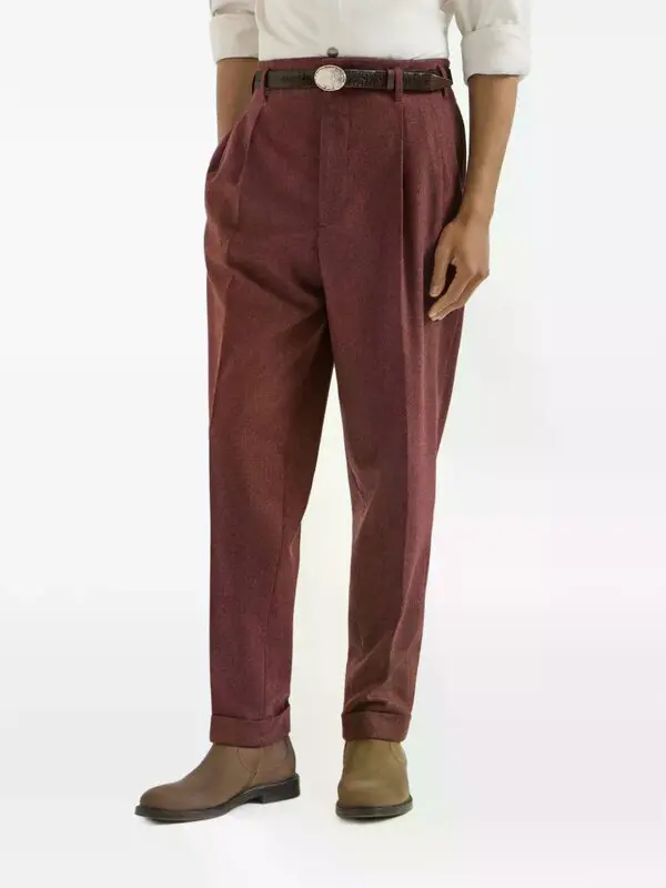 Brunello Cucinelli Virgin Wool And Cashmere Double Pleat Trousers - Red