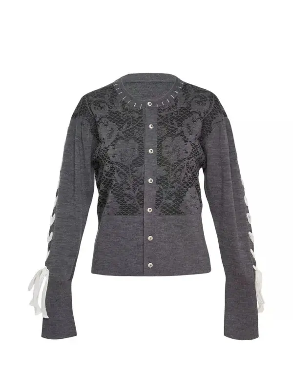 RENLI SU Lace-panel Lace-up Cardigan - Grey