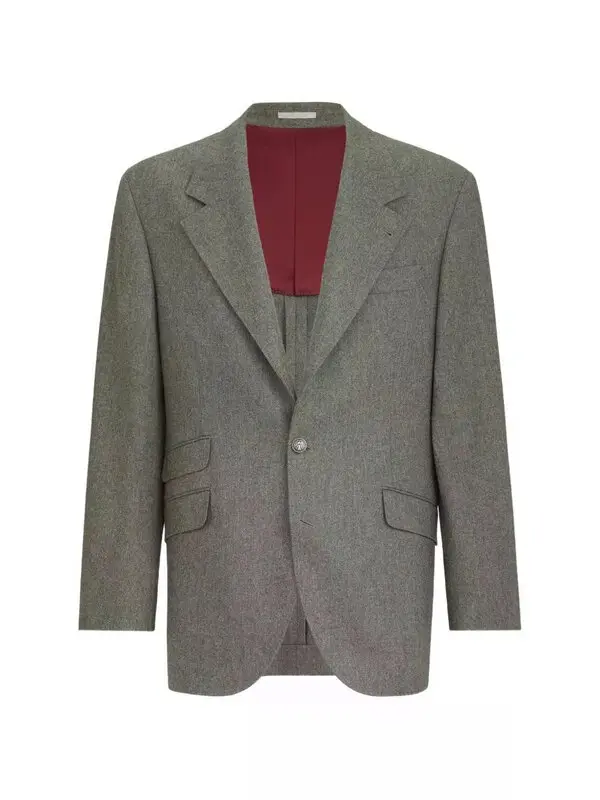 Brunello Cucinelli Virgin Wool Flannel Cavallo Tailor Blazer With Metal Buttons - Grey
