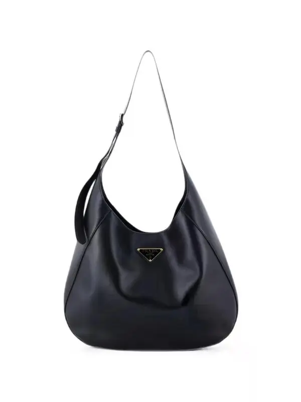 Prada Triangle Logo Curved City Calf Large Hobo Bag - Black