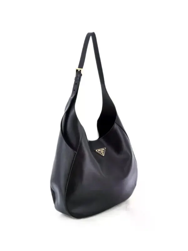 Prada Triangle Logo Curved City Calf Large Hobo Bag - Black