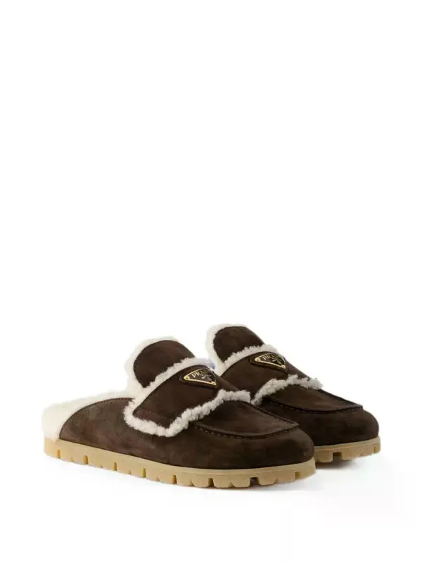 Prada Suede And Shearling Mules - Brown
