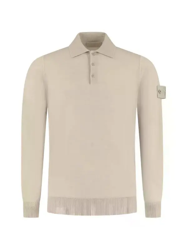 Stone Island Logo-patch Long-sleeve Polo Shirt - Neutrals