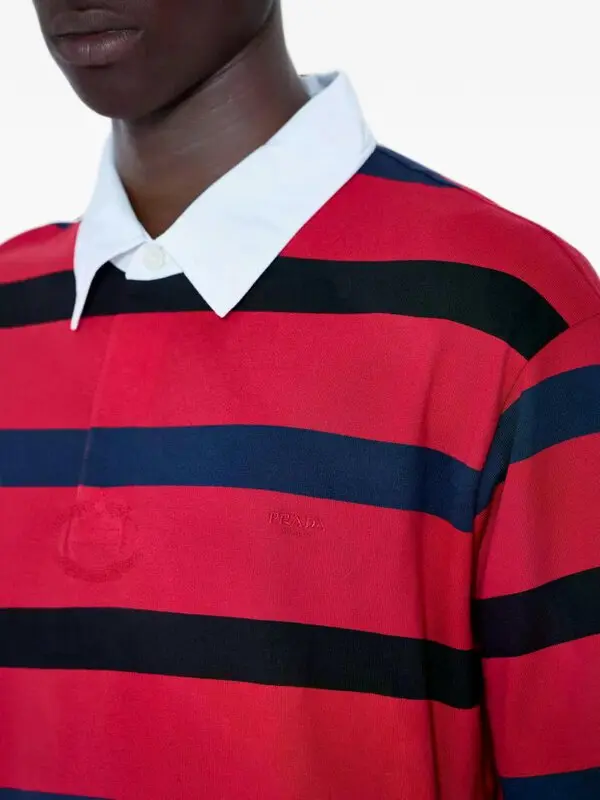 Prada Striped Short-sleeved Polo Shirt - Red