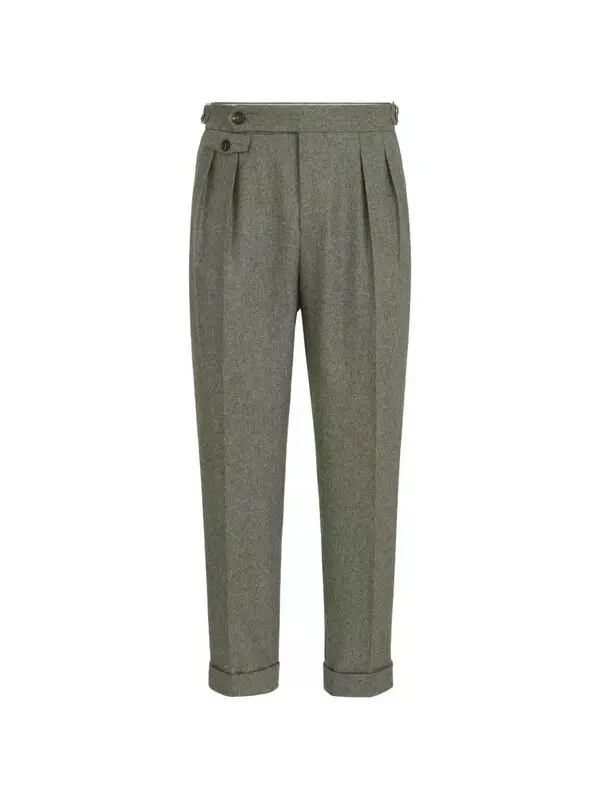Brunello Cucinelli Virgin Wool Flannel Trousers With Double Pleats And Waist Tabs - Grey