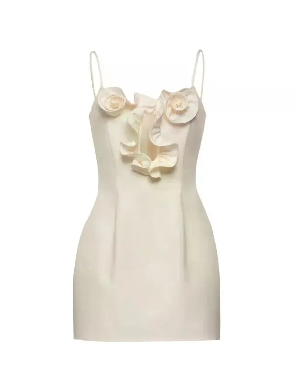 Magda Butrym Ruffled Floral-appliqué Dress - Neutrals