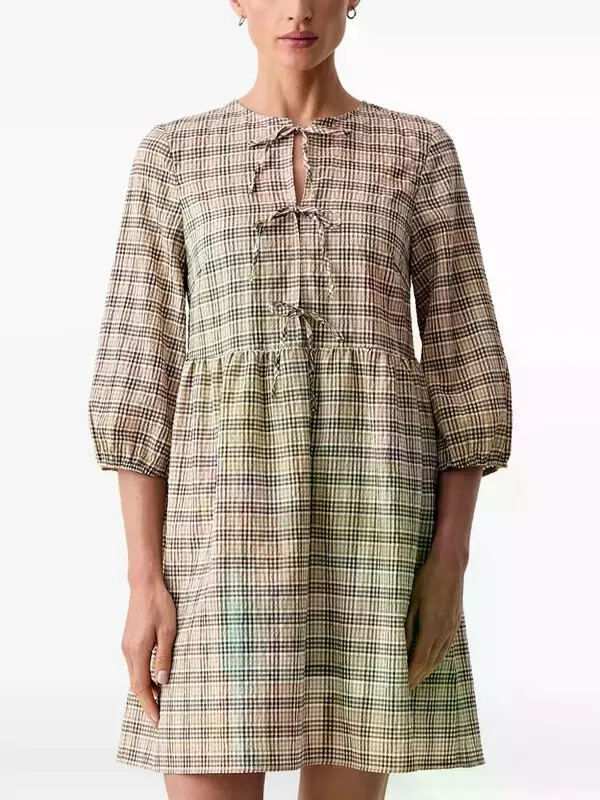 Marc O'polo Checked Tie-fastening Mini Dress - Neutrals