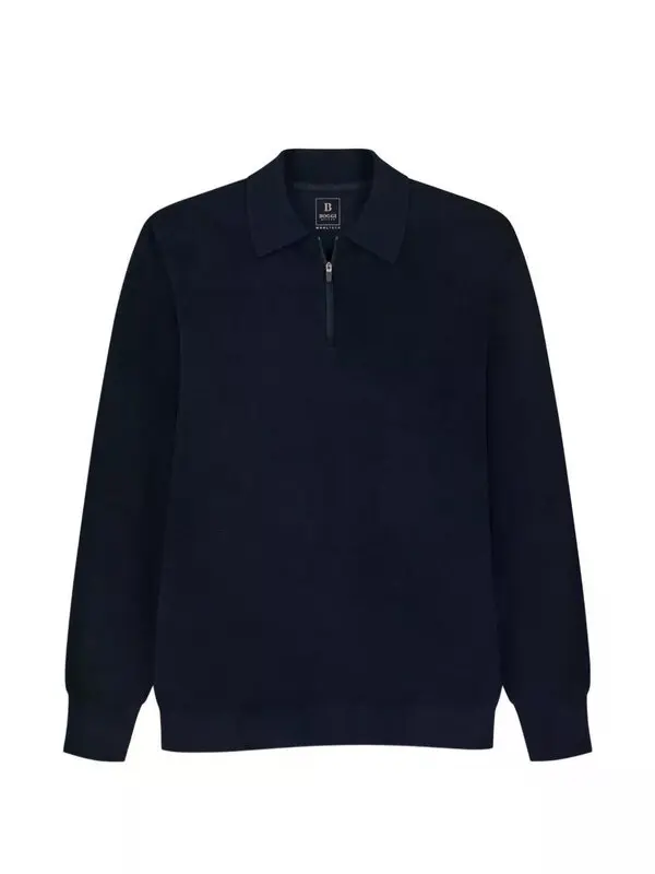 Boggi Milano Knitted Polo Shirt Quarter-zip Wool Blend Wooltech - Blue