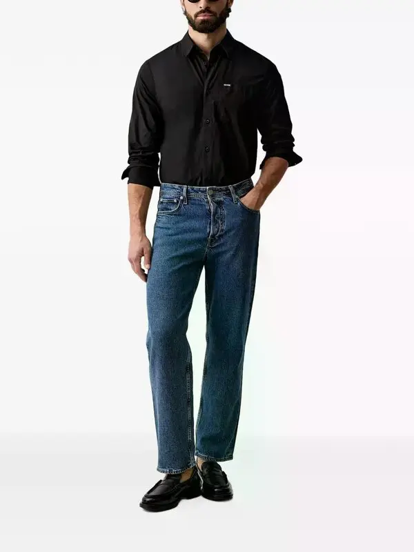 Guess Logo-patch Chest-pocket Shirt - Black