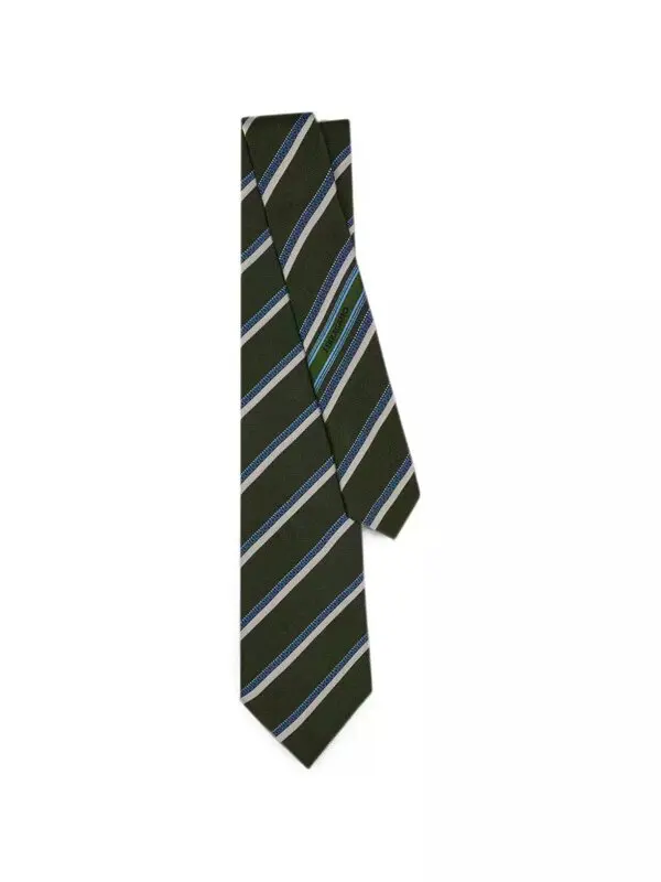 FERRAGAMO Regimental Jacquard Silk Tie - Green