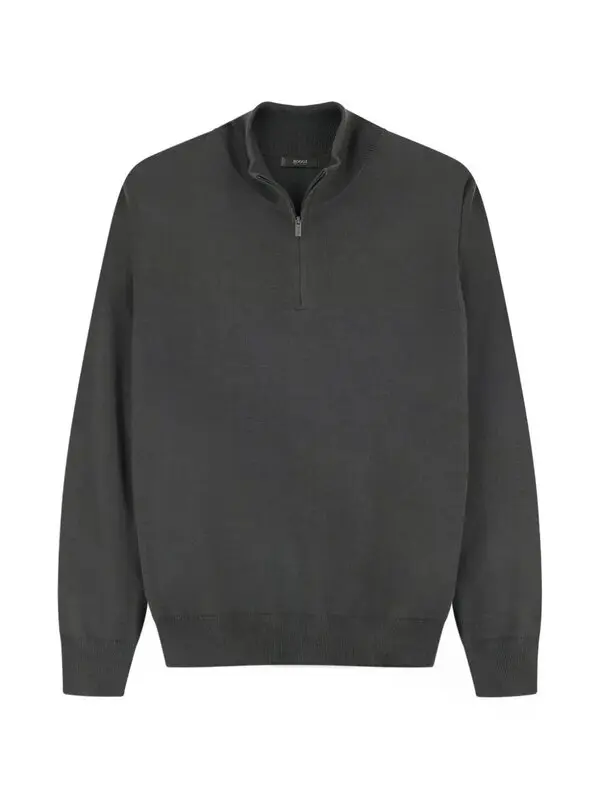 Boggi Milano Quarter-zip Jumper In Extrafine Merino Wool - Grey