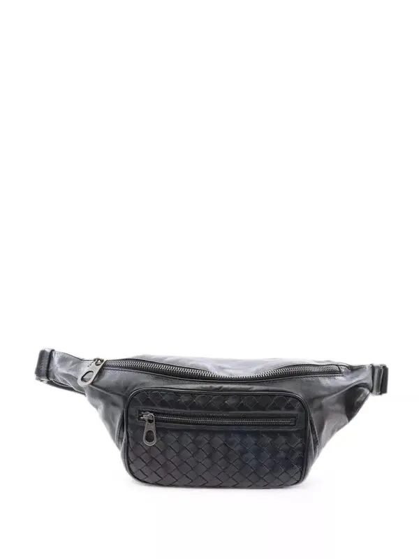 Bottega Veneta 2000s Intrecciato Leather Belt Bag - Black