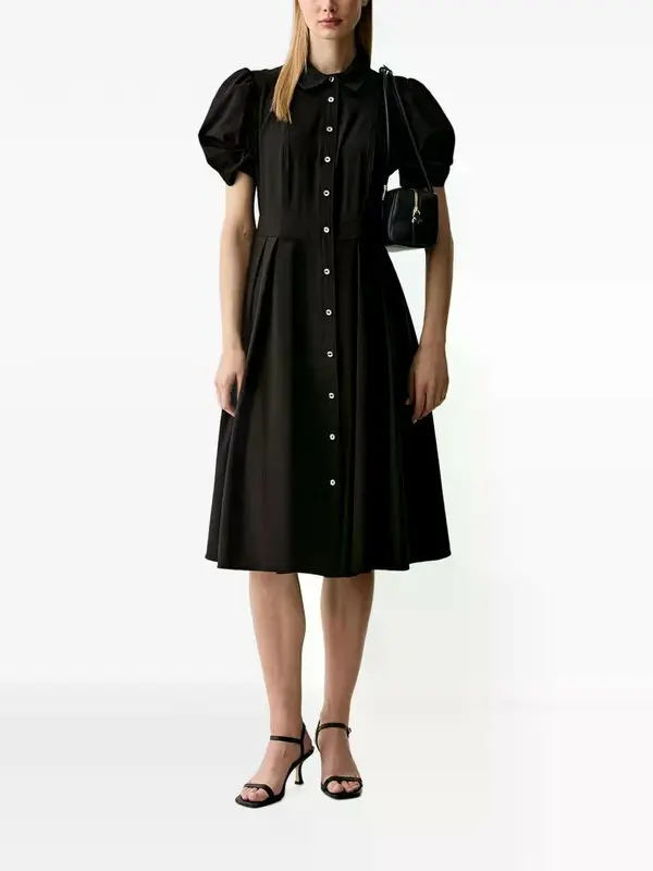 Dkny Puff-sleeve Pleated Midi Dress - Black