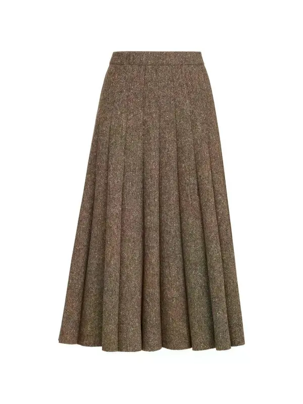 Brunello Cucinelli Virgin Wool Donegal Pleated Skirt - Brown