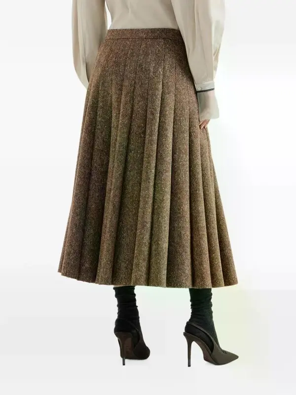 Brunello Cucinelli Virgin Wool Donegal Pleated Skirt