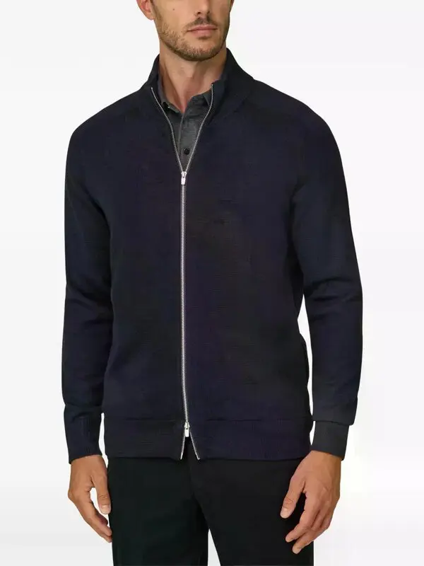Boggi Milano Full-zip Jumper In Merino Wool Blend Wooltech - Blue