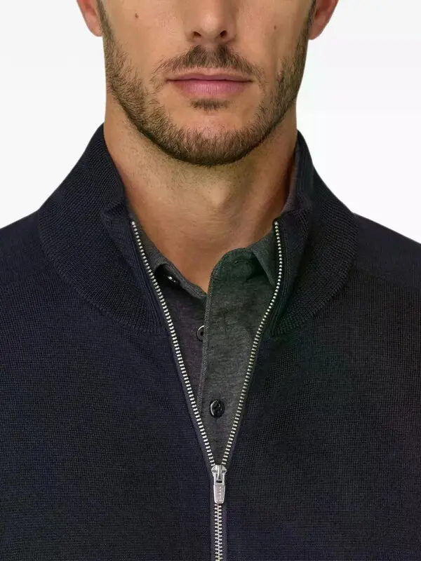 Boggi Milano Full-zip Jumper In Merino Wool Blend Wooltech