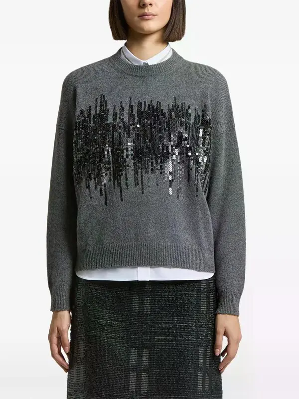 Peserico Sequin-embellished Drop-shoulder Jumper - Grey