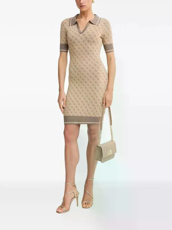 Guess Monogram Detail Polo Collar Mini Dress