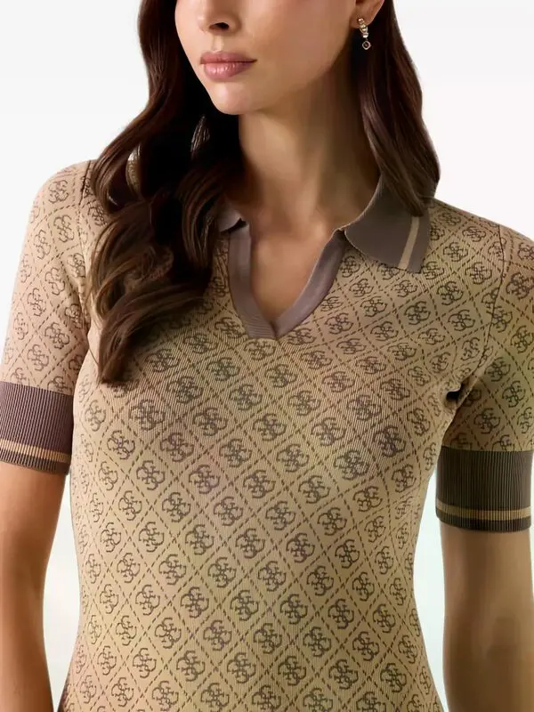 Guess Monogram Detail Short Sleeve Mini Dress - Neutrals