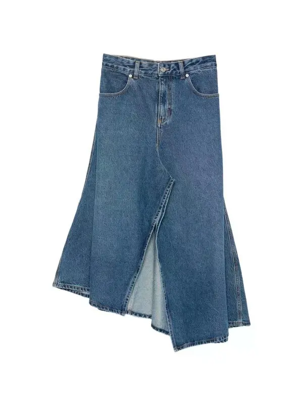 Victoria Beckham Asymmetric Hem Front Slit Denim Skirt - Blue