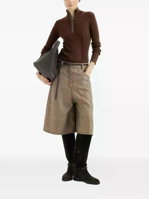 Brunello Cucinelli Virgin Wool And Cashmere Lightweight Ribbed Turtleneck Sweater With Precious Half-zip - Brown