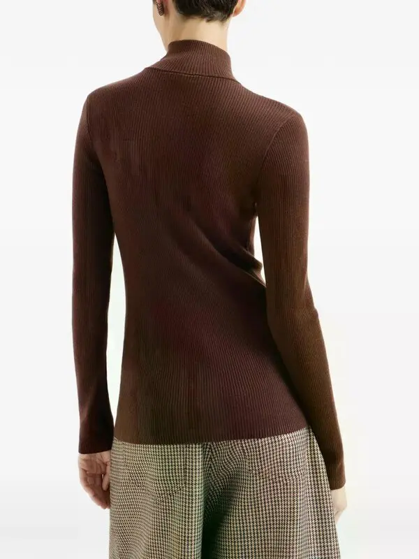 Brunello Cucinelli Virgin Wool And Cashmere Lightweight Ribbed Turtleneck Sweater With Precious Half-zip - Brown
