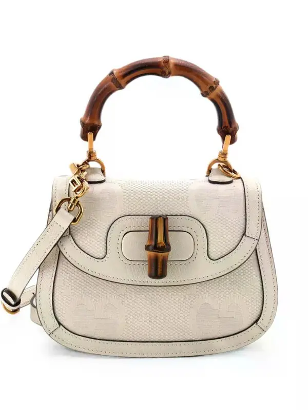 Gucci Bamboo 1947 Top Handle Bag Jumbo Gg Canvas Mini Crossbody Bag - Neutrals