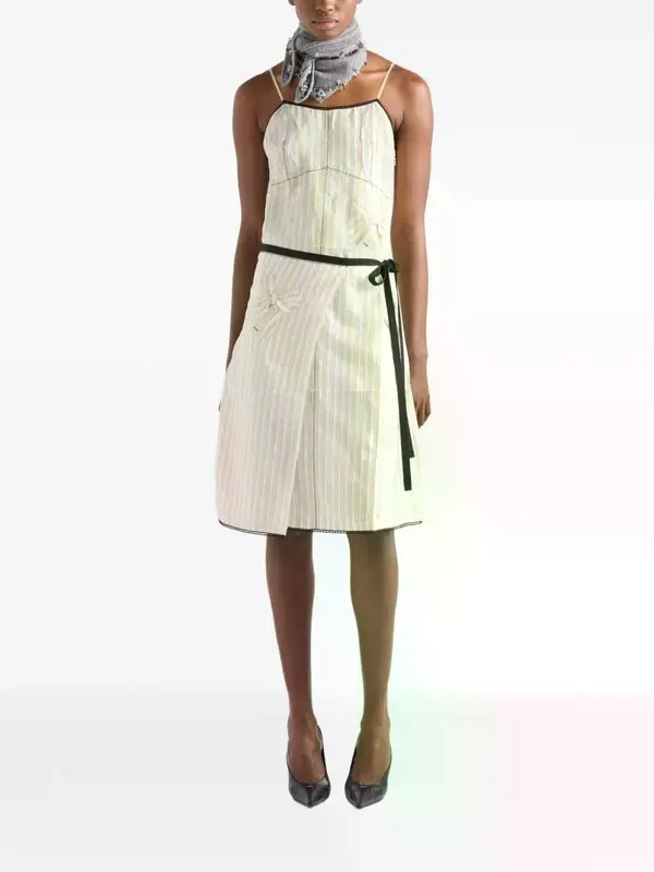 Prada Striped Dress With Bow - Neutrals