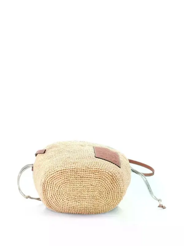Loewe Pochette Crossbody Bag Woven Raffia And Leather With Anagram Jacquard Bucket Bag - Brown
