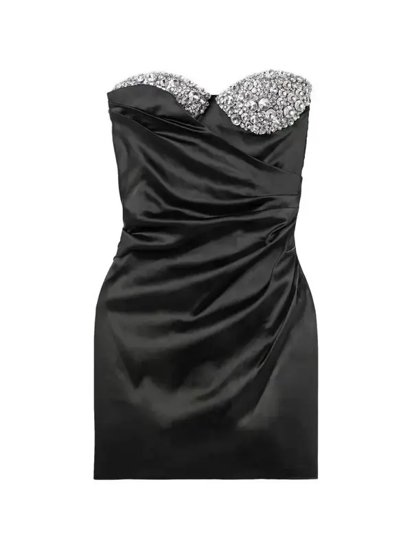 AREA Crystal-embellished Draped Mini Dress - Black