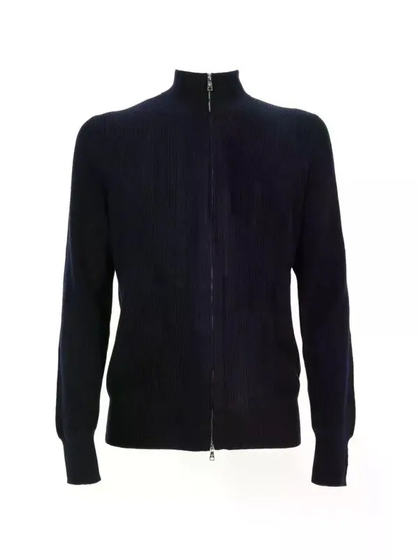 BALLANTYNE Ribbed-knit Zip-up Cardigan - Blue