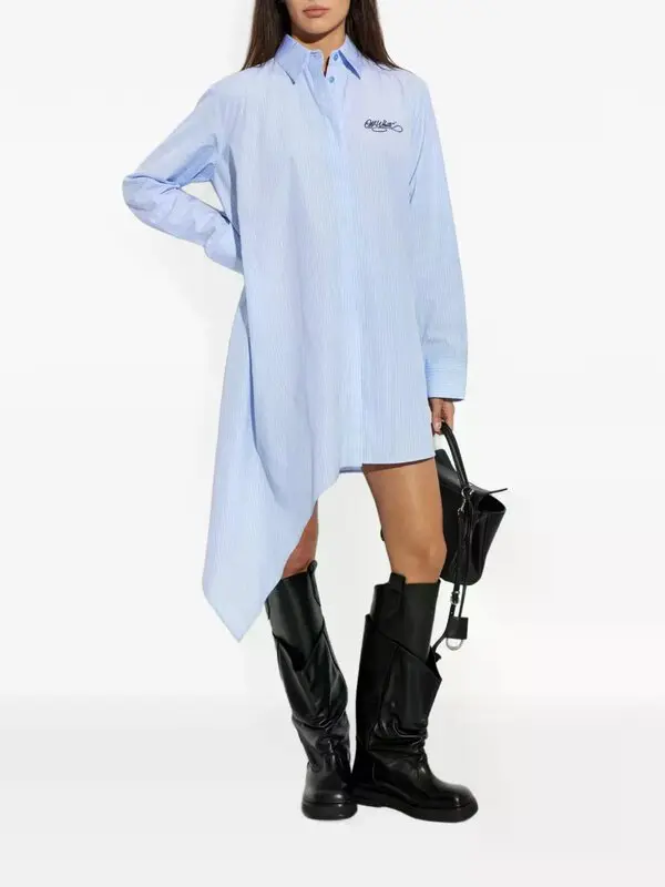 Off-White Asymmetric Striped Shirt Mini Dress
