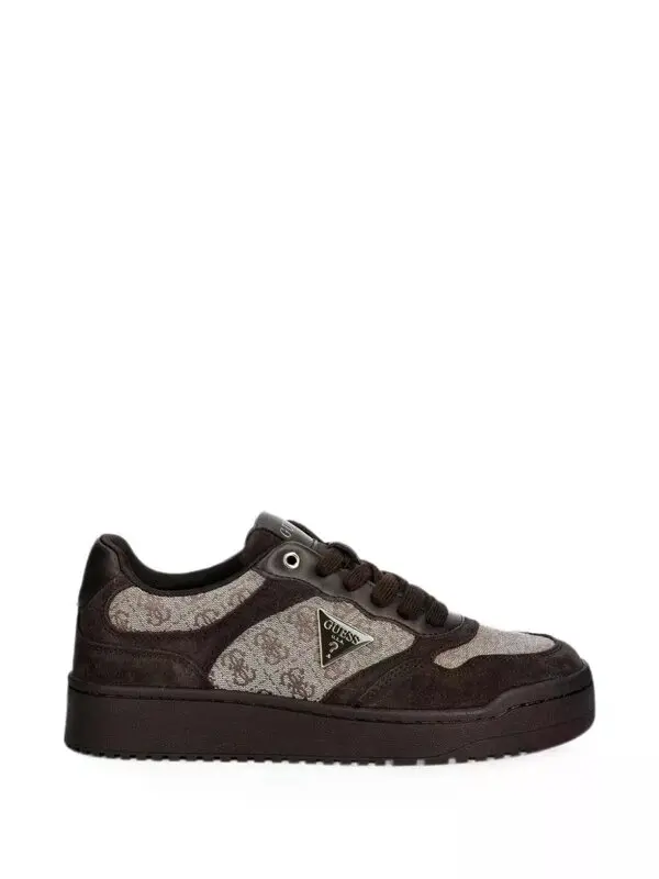 Guess Logo-print Suede-panelled Sneakers - Brown