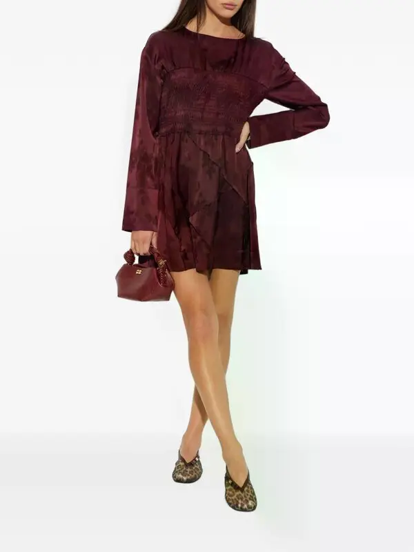 GANNI Shirred Floral-pattern Mini Dress