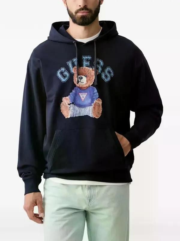 Guess Teddy Bear Logo-print Teddy-bear Hoodie - Blue