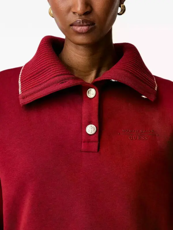 Guess Embroidered Ribbed Trim Hoodie