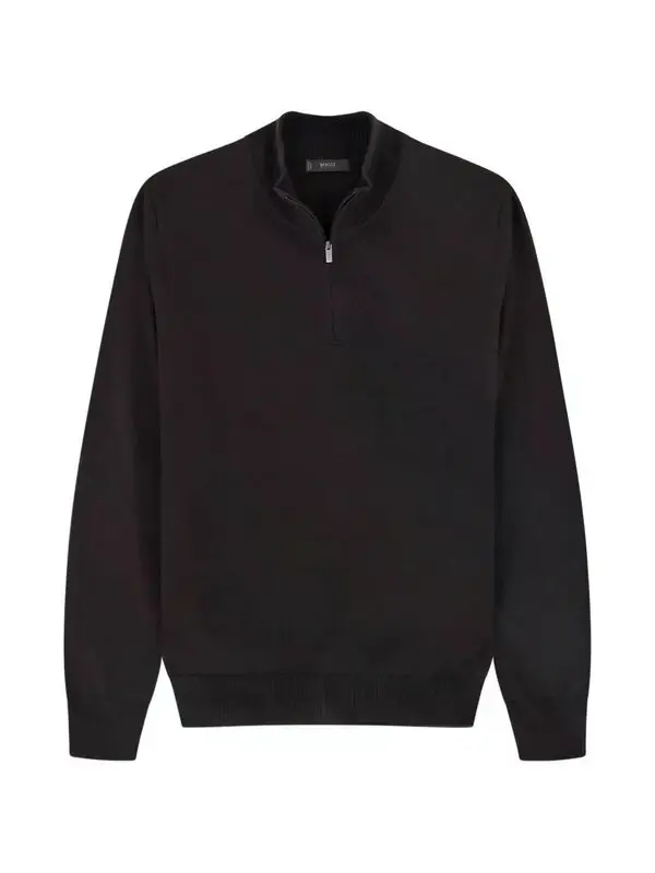 Boggi Milano Quarter-zip Jumper In Extrafine Merino Wool - Brown