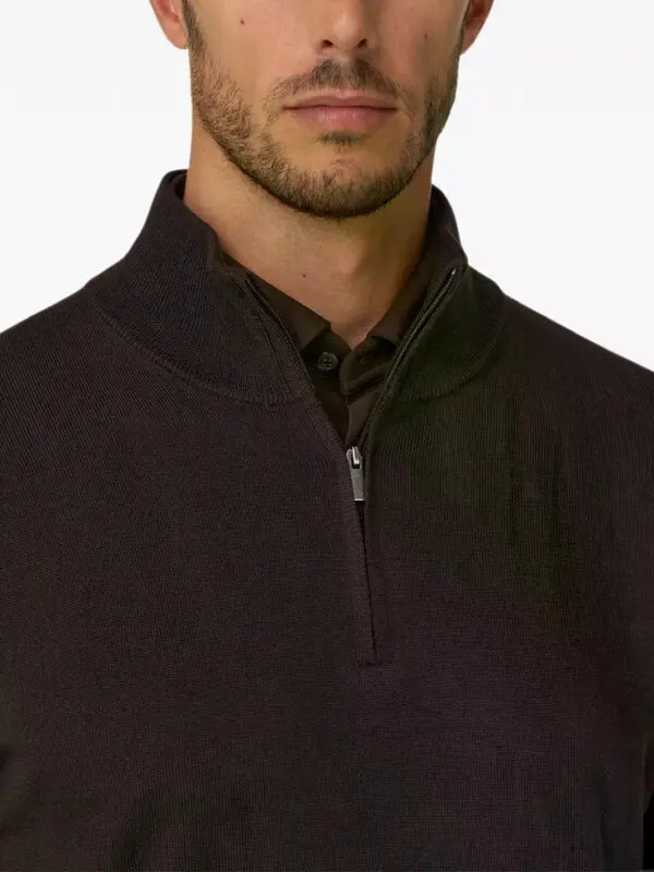 Boggi Milano Quarter-zip Jumper In Extrafine Merino Wool - Brown