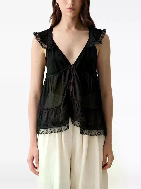 HOSS INTROPIA Celeste. Lace-trim Embroidered Blouse - Black