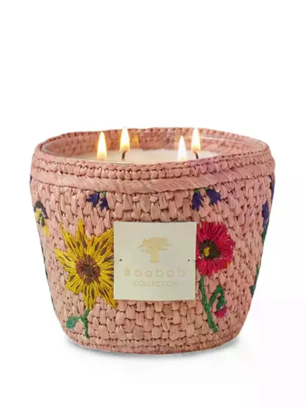 BAOBAB COLLECTION Vony Kopelika Floral-embroidered Raffia Candle - Neutrals