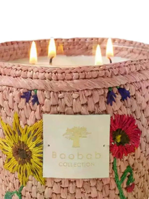 BAOBAB COLLECTION Vony Kopelika Floral-embroidered Raffia Candle - Neutrals