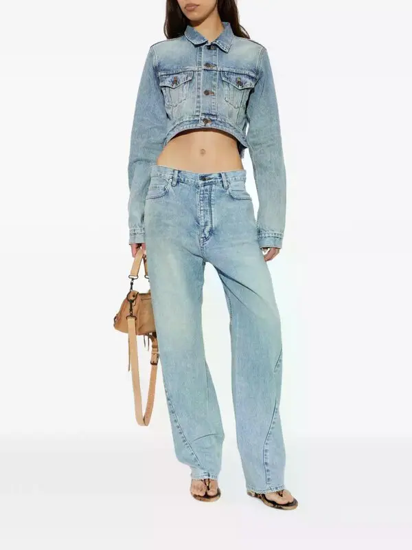 Balenciaga Cropped Distressed Denim Jacket - Blue