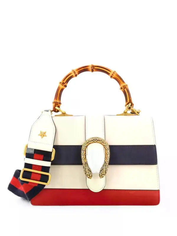 Gucci Dionysus Bamboo Top Handle Bag Colorblock Leather Medium Satchel - White