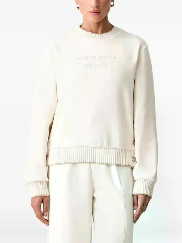 Guess Button-detail Logo-print Sweater - Neutrals