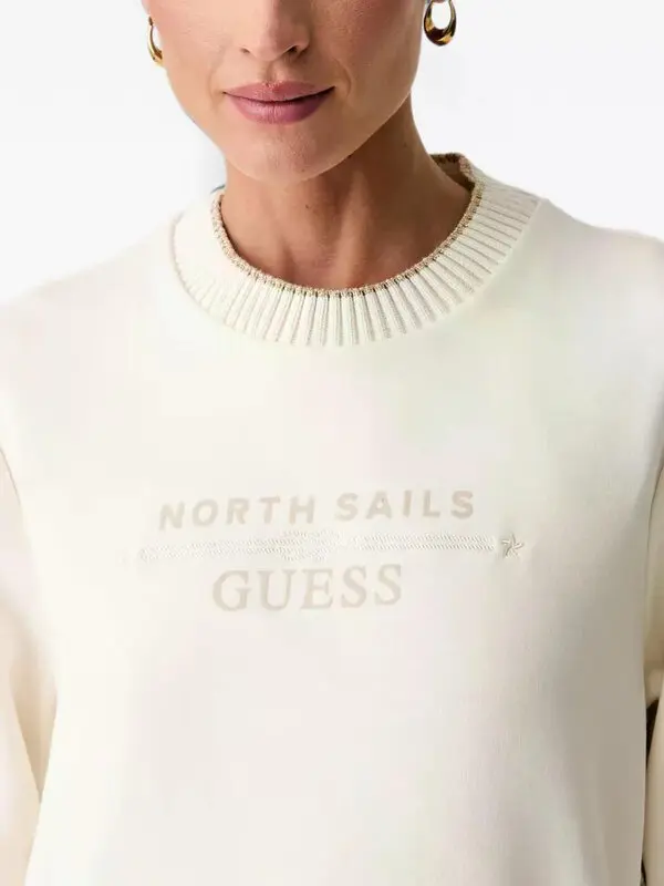 Guess Crew Neck Sweater With Button Detailing - Neutrals
