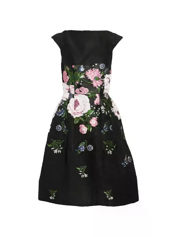 Oscar De La Renta Embroidered Fil Coupé Cloqué Midi Dress - Black