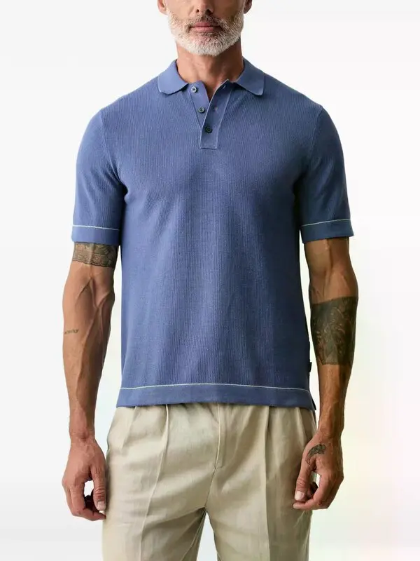 HACKETT LONDON Ribbed-knit Short-sleeve Polo Shirt - Blue